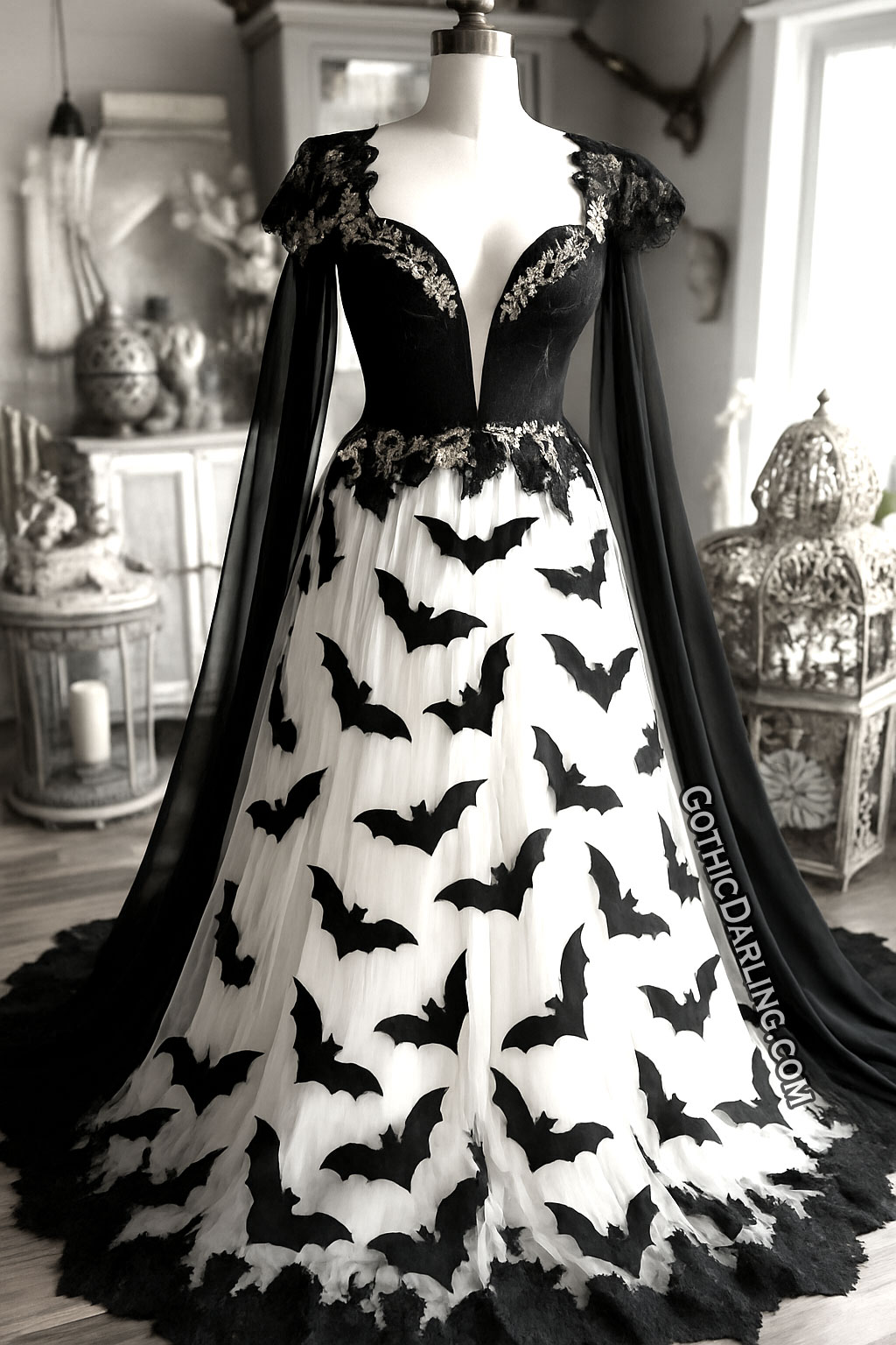 Gothic Wedding Dress with Bats - Gothic Darling
